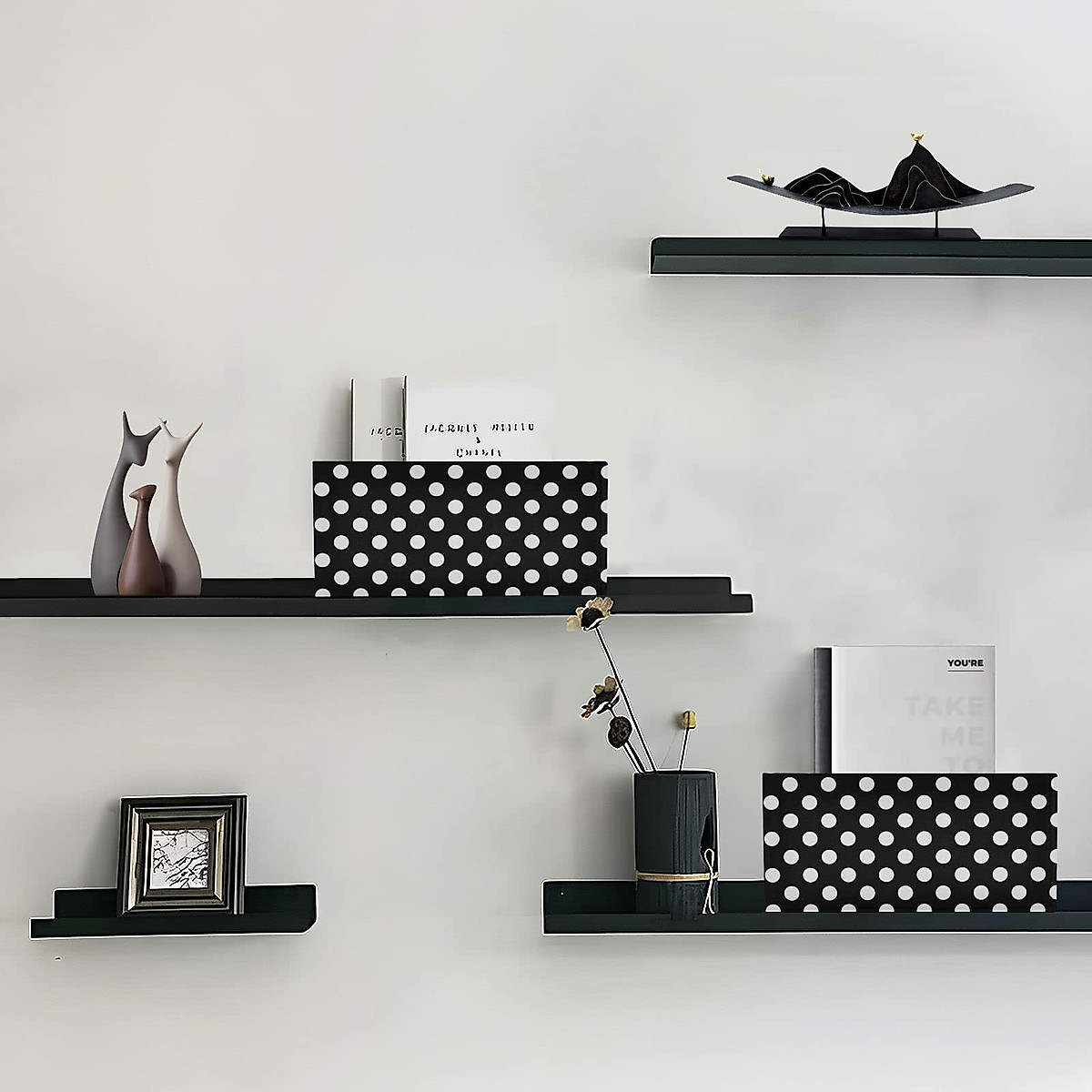 linqin Big Polka Dot Black White Collapsible Storage Bins Baskets, 2 Pack Foldable Felt Fabric Organizer Decorative Cube Box for Nursery Home Shelves Closet