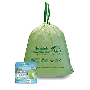 UNNI Compostable Drawstring Bags, 2.6-3.2 Gallon, 10-12 Liter, 60 Count, Heavy Duty 1 Mil, Small Food Scrap Waste Bags with Drawstring Handle, ASTM D6400, US BPI, CMA & Europe OK Compost Certified