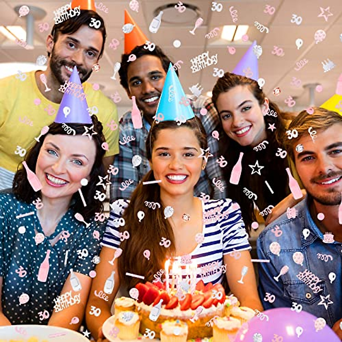 3000 PCS Rose Gold Silver 30th Happy Birthday Confetti Decorations with Diamonds Rose Gold 30th Birthday Party Table Decor Metallic Foil Confetti Scatter for Men Women Birthday Anniversary Party DIY