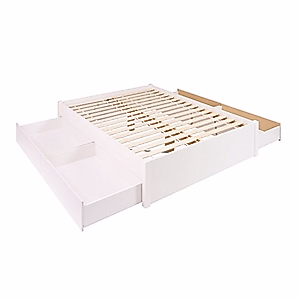 Prepac Select Queen 4-Post Raised Platform 4-Drawer Storage Bed, Modern Queen Storage Bed with Drawers 83" D x 63" W x 16" H, White, WBSQ-1302-4K