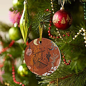 2023 Christmas Ornaments Ceramic Hanging Ornament,American West Cowboy Hat Boots Abstract Tropical Leaf Cactus Xmas Tree Decorations for Holiday Party Home,Boho Aesthetic Christmas Ornament Gift