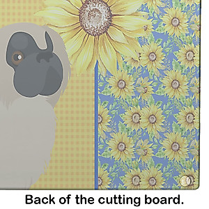 Caroline's Treasures WDK5453LCB Summer Sunflowers Cream Pekingese Glass Cutting Board Large Decorative Tempered Glass Kitchen Cutting and Serving Board Large Size Chopping Board