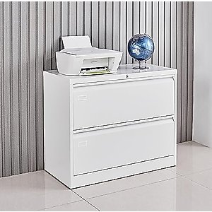 2 Drawer Office Lateral File Cabinets with Lock,Metal Filing Cabinets for Home Office,Locking Steel Storage Wide Office Vertical Files Cabinet for Legal/Letter A4 Size,Office Organizer (White)