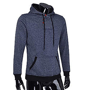 Men's Pullover Winter Workout Thenlian Mens Pure Color Pullover Long Sleeve Hooded Sweatshirt Tops Blouse(Blue, L)