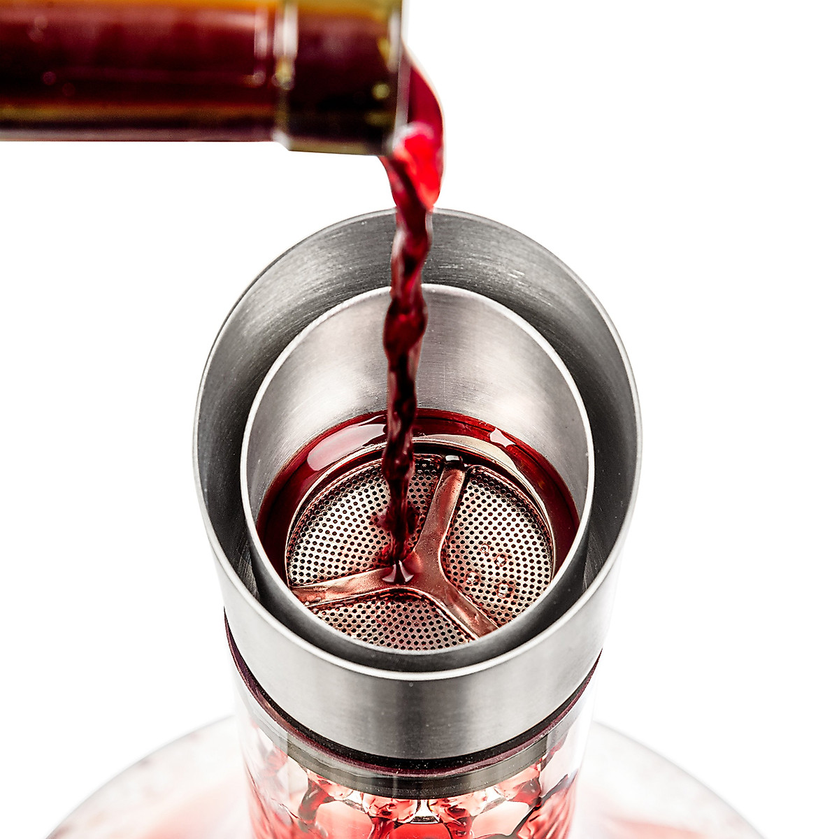 Luxbe - Wine Decanter 54-ounce with Aerator Pourer Lid - 2 in 1-100% Hand Blown Lead-free Crystal Glass, Red Wine Carafe - Descanter with Stainless Steel Lid-Aerator, Filter, Pourer