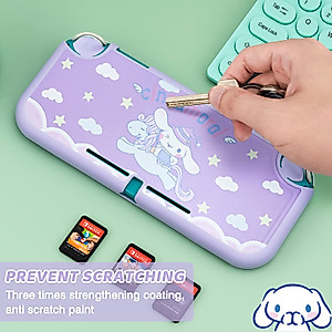 DLseego Protective Case Design for Switch Lite, TPU Cover Case Cute Rabbit Animal Pattern Shock-Absorption Design Hard Cover with 2 pcs Thumb Grips - Purple Rabbit