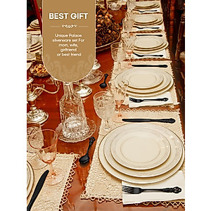 Stapava 40 Pcs Black Silverware Set, Gorgeous Retro Royal Silverware Set for 8, Stainless Steel Mirror Flatware Cutlery Set, Include Forks Spoons and Knives set, Dishwasher Safe Utensils