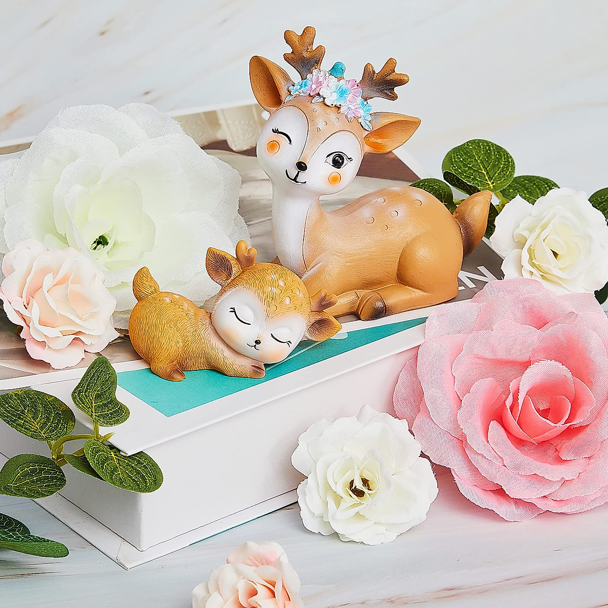 12 Pcs Deer Cake Toppers Deer Figurines Woodland Cake Toppers Baby Shower Deer Cake Topper Oh Deer Cake Topper Baby Girl Woodland Baby Shower Decorations Boho Cake Decorations (Elegant Style)