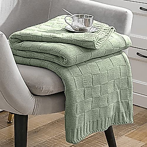 MILVOWOC Sage Knitted Throw Blanket Soft Checkered Throw Blanket Cozy Cable Knit Throw Blanket Woven Decorative Throw Blankets 50x60 Throw Blanket for Sofa Couch Bed Living Room