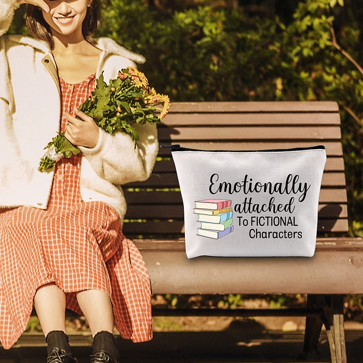 PWHAOO Book Lover Cosmetic Bag Literary Book Themed Emotionally Attached To Fictional Characters Zipper Pouch Gifts For Bookworm (EMOTIONALLY Attached B)