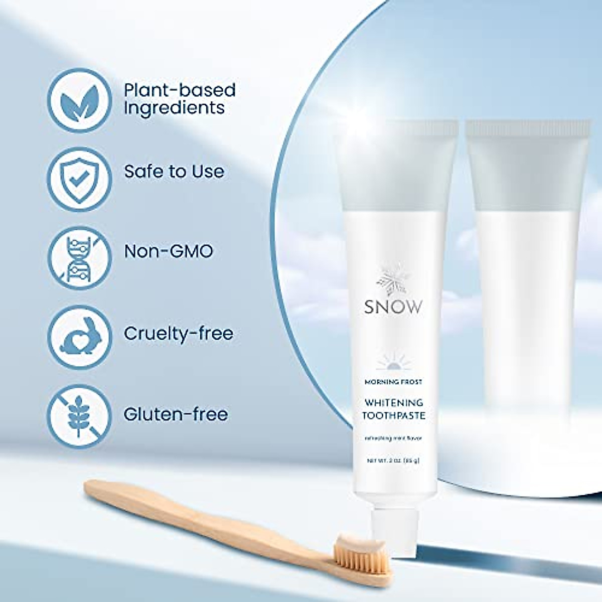SNOW Whitening Toothpaste, Morning AM Toothpaste, No Fluoride, No Sulfate, Non-GMO Snow Toothpaste Whitening Teeth Oral Care Product, Pairs w/Whitening Strips - Peppermint Flavor (Morning Frost)