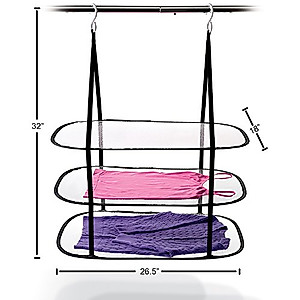 HOMZ 4240006 Sweater, Delicates, Swimsuit, 3 Tier Drying Surface, 10Lb Capacity Hanging Dryer, Set of 1, Black
