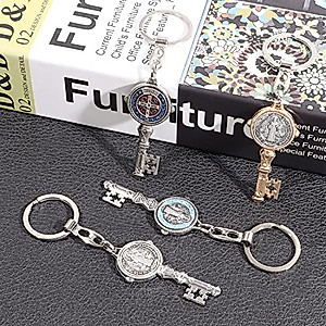 WHLHMK 4Pcs Saint Benedict Medal Keychain, St Benedict Medals Key Chain, Saint Benedict Jubilee Medal, Cross Protection Key Shaped Keychain, Exorcism Medal Christian Sacramental Medal Keyring