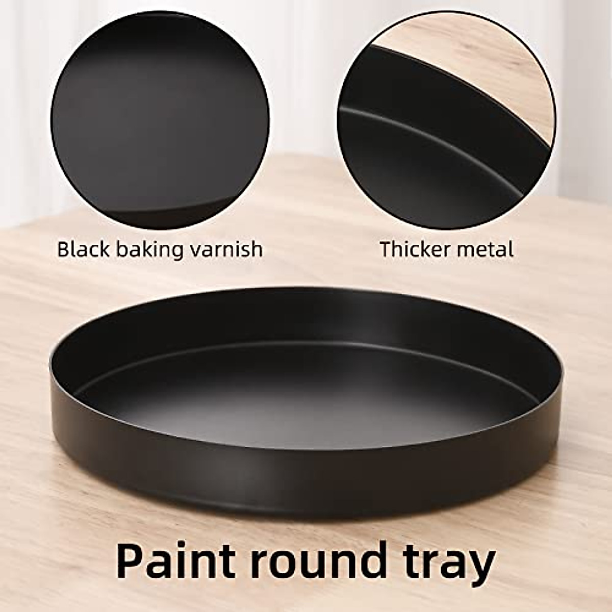 Bathroom Trays for Counter, Dedoot Decorative Black Round Tray Stainless Steel - 8.6 Inches Storage Organizer Vanity Trays Plate for Jewelry Cosmetics Coffee Tea Candle, Bathroom Kitchen Tableware