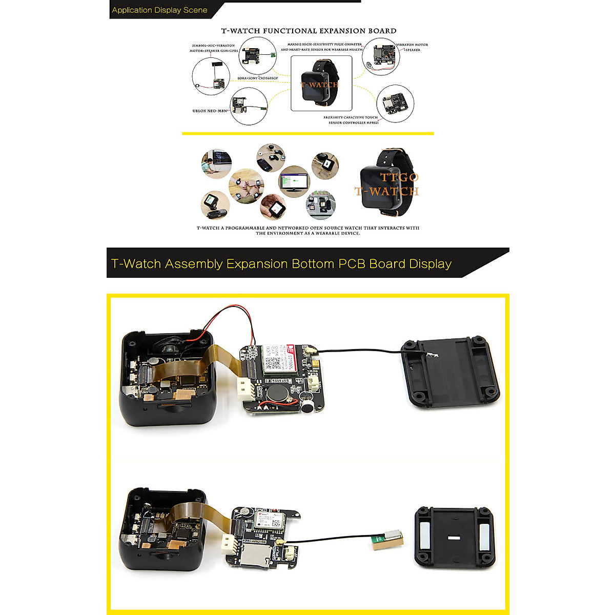 WayPonDEV T-Watch Programmable Wearable for Enviromental Interation ESP32 Development Kit, Support Heart Rate and Blood Oxygen Detection