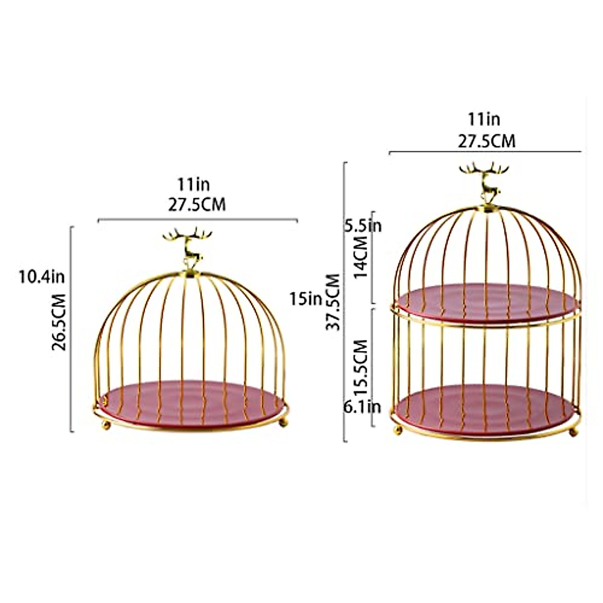 XENITE Dessert Bird Cage Cake Stand for Dessert Table Gold Metal Cosmetics Dessert Display Holder W/Ceramic Tray & Elk Top for Celebrations Home Decorations Fruit Plate