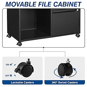 Fesbos Metal File Cabinet with Shelves & 2 Lockable Drawers - Home Office Black Lockable Lateral Filing Cabinet for Hanging Files Letter/Legal/F4/A4 Size - Assembly Required
