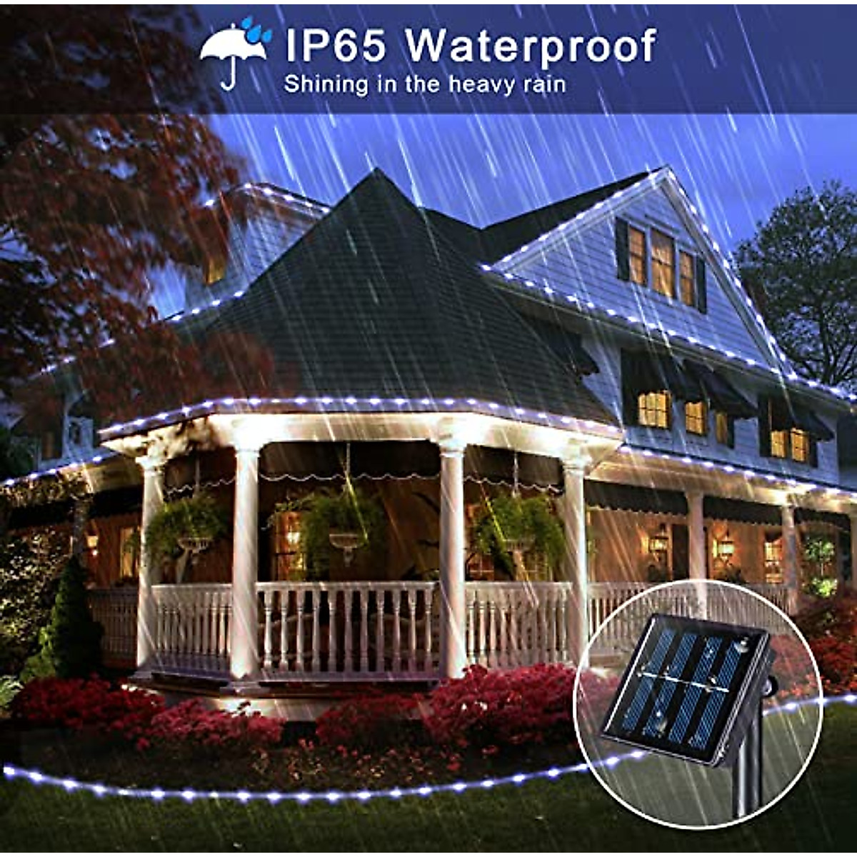 POTIVE 2 Pack Solar Rope Lights, 33 Ft 100 LED Solar Rope Lights Outdoor Waterproof, 8 Modes Solar String Lights for Patio Pool Garden Wedding Fence Walkway Christmas Decor (White)