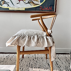 cozymomdeco Korean Made Chair Pad Slipcover Chair Cushion Cover Ties with Ruffle Farmhouse Decor No Cushion Insert, (Solid Beige)