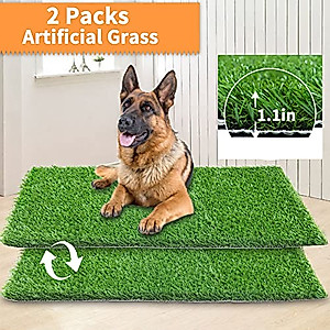 LOOBANI 35in x 23in Extra Large Grass Porch Potty Tray, 2-Pack Replacement Artificial Grass Puppy Training Pads, Quickly Absorbency Portable Dog Patio Potty for Balcony/Apartment Use