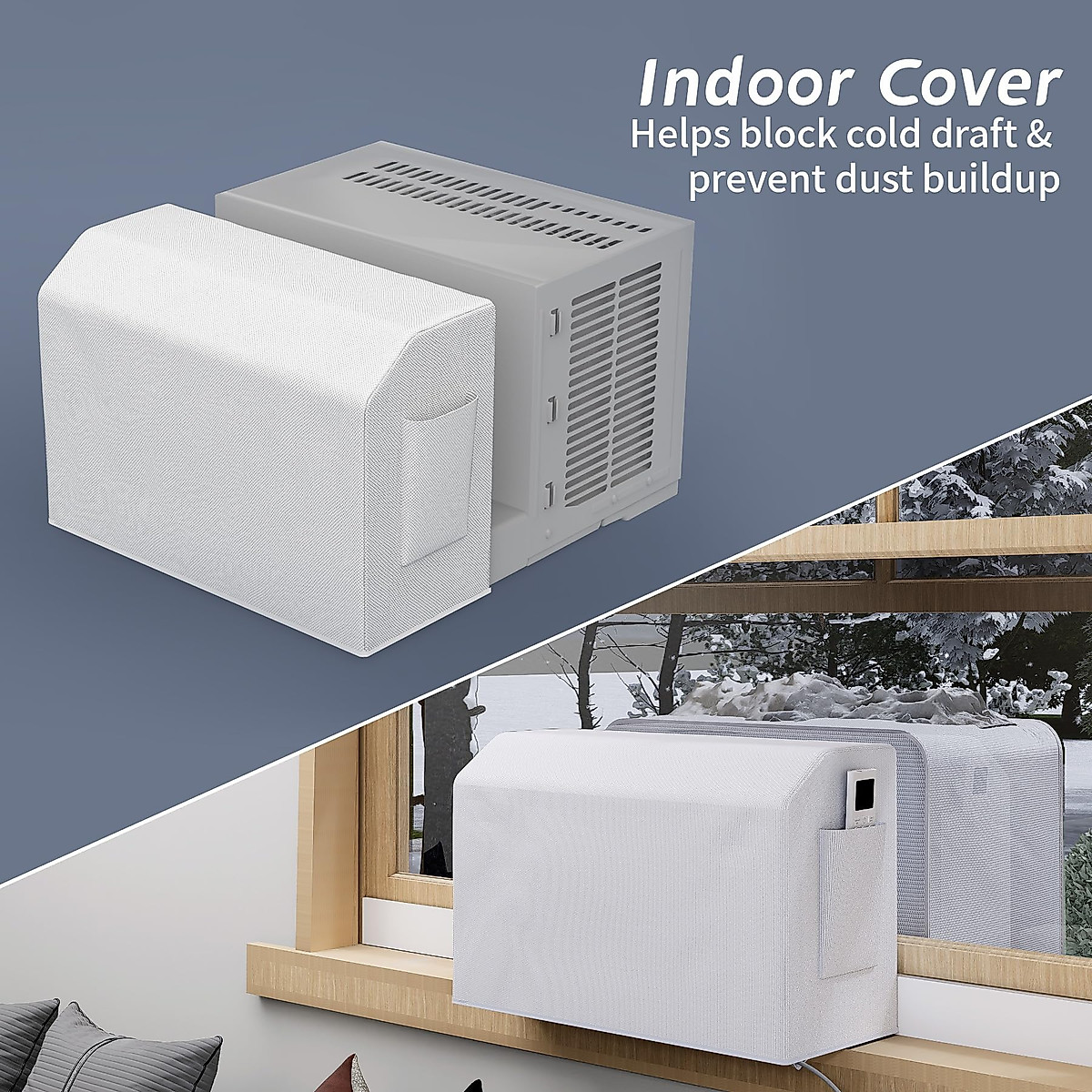 Flamorrw Outdoor Air Conditioner Cover and Indoor Air Conditioner Cover with Bag for U-Shaped Window AC Unit, Dustproof & Windproof Window AC Covers for Outside & Inside Unit Full Coverage Protection