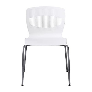 Flash Furniture Hercules Series Set of 5 Commercial Stack Chair - Roomy Wide 770 lb. Capacity - Lumbar Support - Durable Plastic - Silver Steel Frame - White
