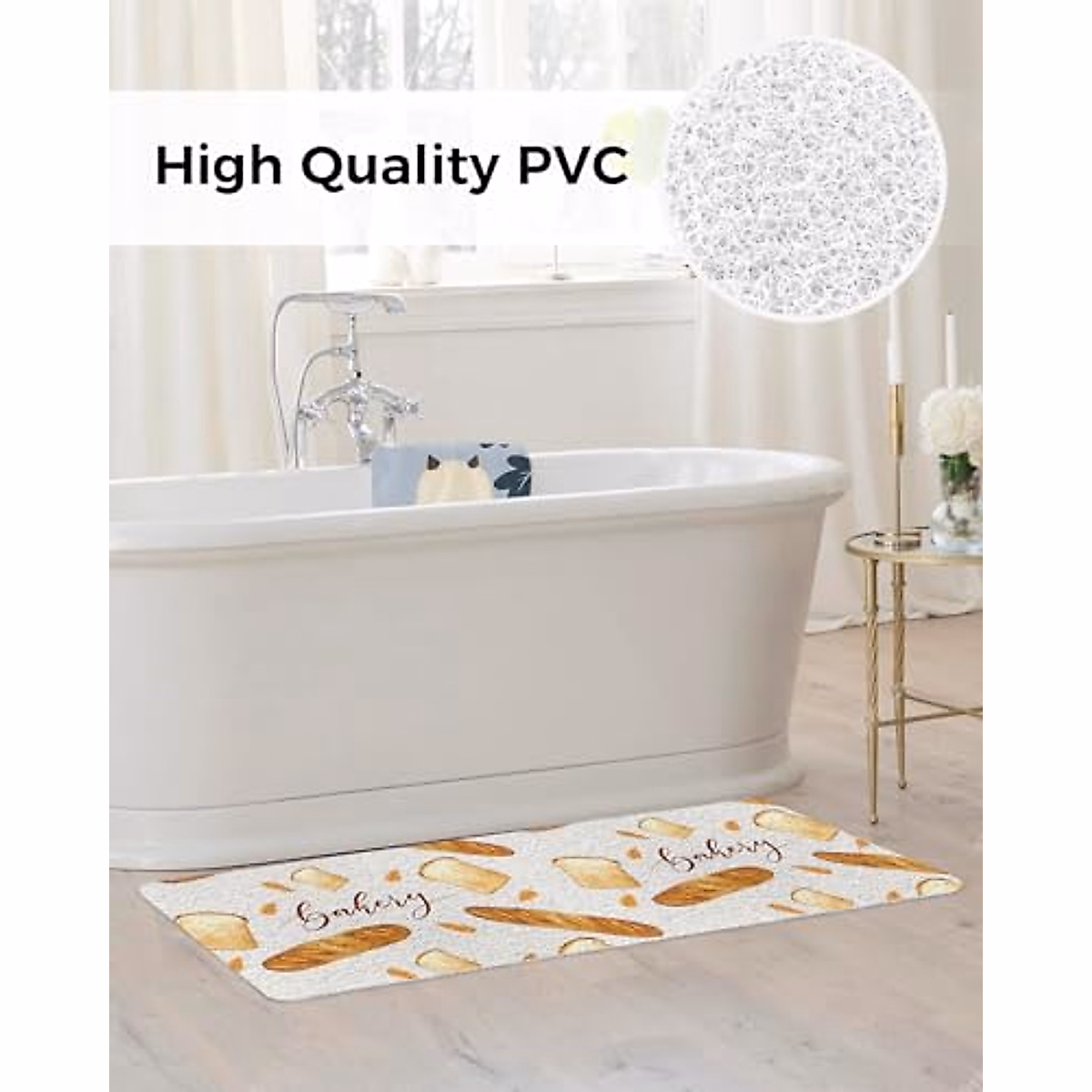 Briskdecor Dessert Baking Tile Bread Baguette PVC Loofah Shower Mat 40x16 inch, Non Slip Comfortable Bathtub Mat Quick Drying Bath Mat with Drain for Tub, Shower, Bathroom