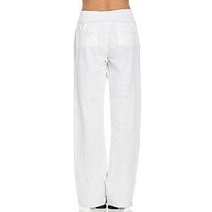 Poplooks Women's Comfy Fold Over Linen Pants (XX-Large, White)