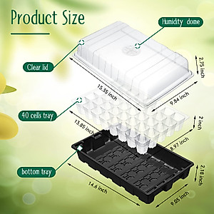 10 Pcs Seed Starter Tray 40 Cells Seed Starter Kit with Humidity Dome and Base Propagation Tray Plant Germination Greenhouse Mini Propagator Station for Seeds Growing, Total 400 Cells(Black,10 Pcs)