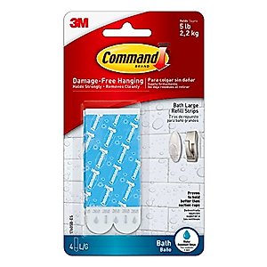 Command Bath Large Water-Resistant Adhesive Refill Strips, 4-Large Strips, Re-Hang Large Bath Hooks or Caddies