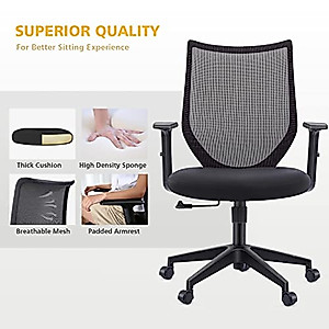 ETasker Office Chair with Adjustable Arms Mid-Back Desk Chair Black - Breathable Mesh Ergonomic Office Chair - Swivel Computer Chair with Rocking Function - Height Adjustable Home Office Desk Chair