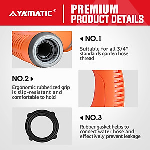YAMATIC Garden Hose Nozzle, 10 Spray Patterns, Thumb Control On Off Valve for Watering Garden, Washing Cars, and Showering Pets - ABS Comfortable Anti-slip Grip
