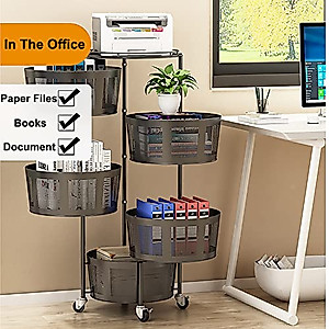 Rotating Multi-Layer Kitchen Storage Shelf 360°Rotating Vegetable Rack Round Storage Baskets Kitchen Storage Rack Floor-Standing with Wheels Household Storage Baskets for Kitchen Living Room