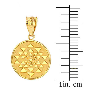14k Yellow Gold Sri Yantra Chakra Sacred Geometry Talisman Round Necklace, 18"