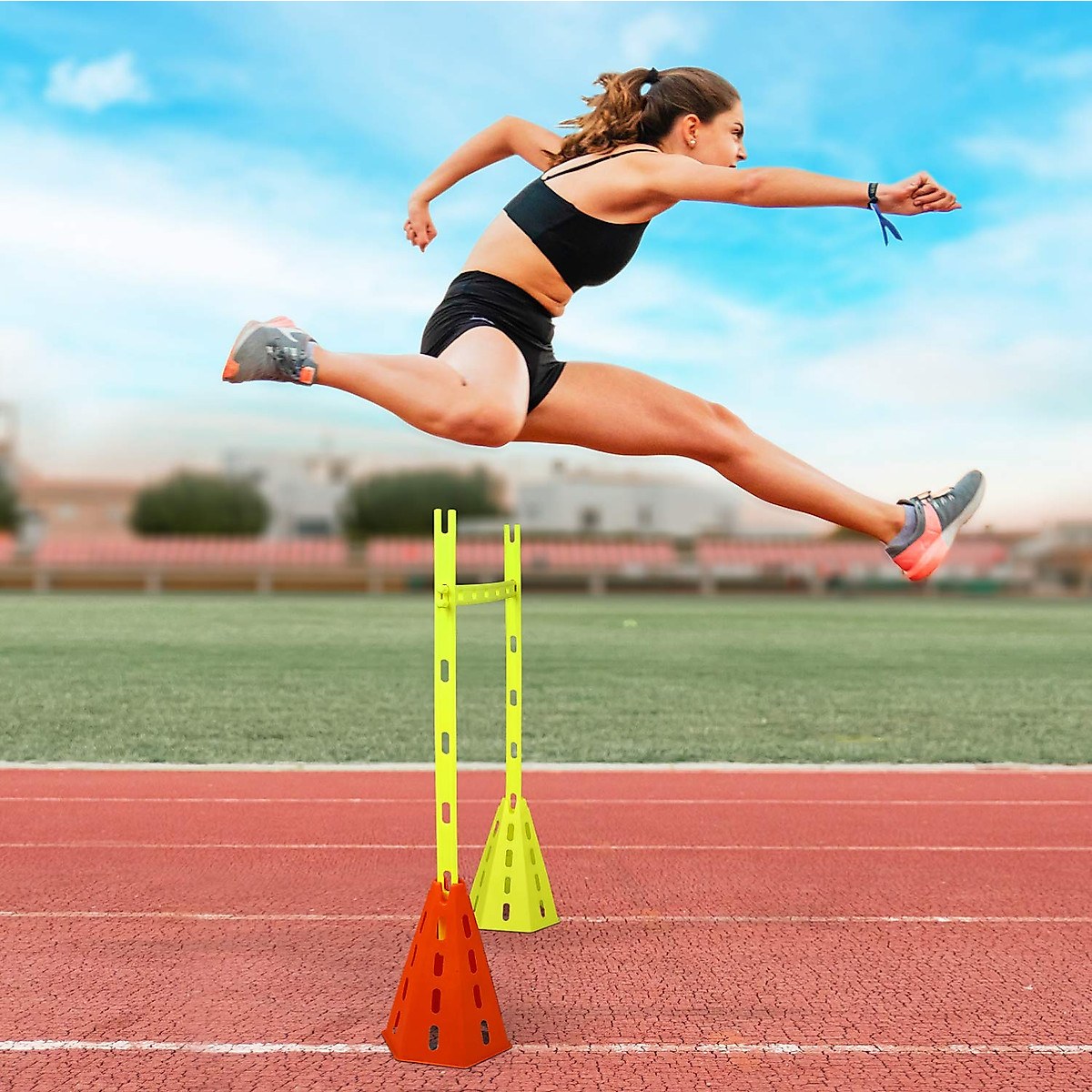 YES4ALL Agility Cones Hurdle Set 4 Green Cones + 4 Orange Cones + 4 Green Bars