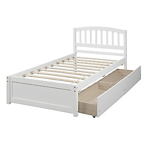 Harper & Bright Designs Twin Storage Bed, Twin Size Platform Bed with 2 Drawers, Wooden Twin Bed with Headboard & Slat Support, No Spring Needed, Twin Bed for Boys, Girls, Teens, Adults(White)