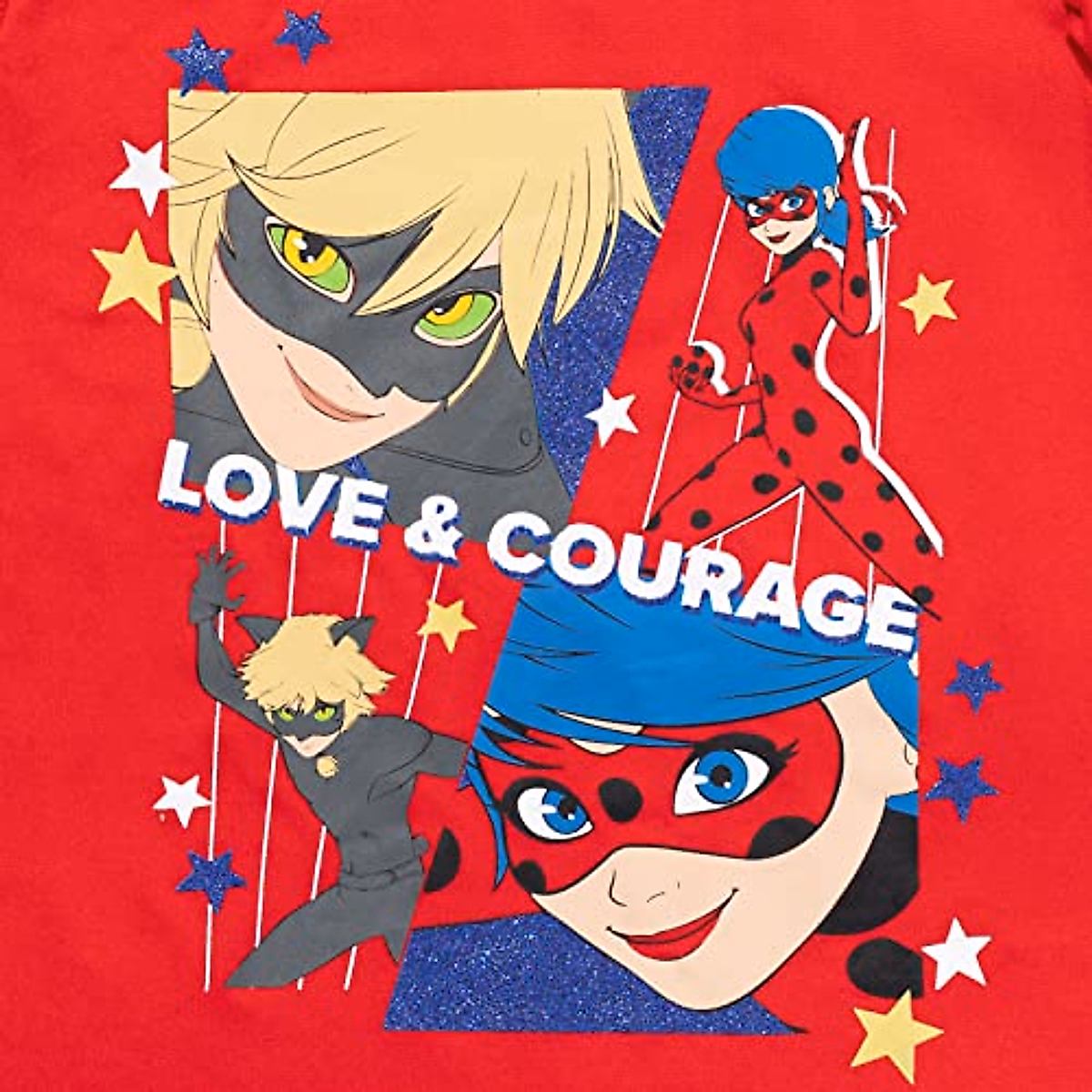 Miraculous Ladybug Cat Noir Big Girls 4 Piece Outfit Set: T-Shirt Tank Top Legging Shorts Black/Red 14-16