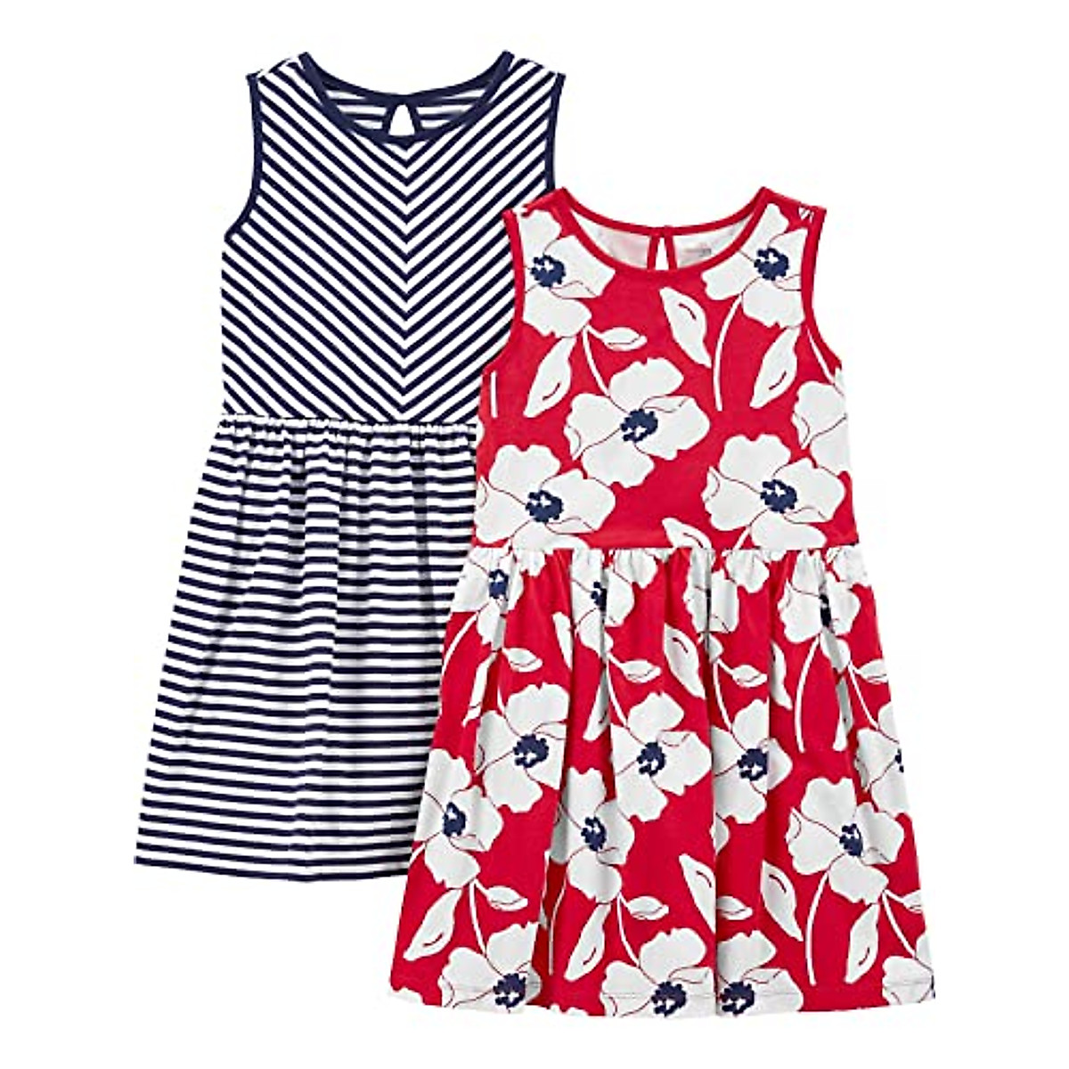 Simple Joys by Carter's Toddler Girls' Short-Sleeve and Sleeveless Dress Sets, Pack of 2, Poppy Print/Stripe, 3T