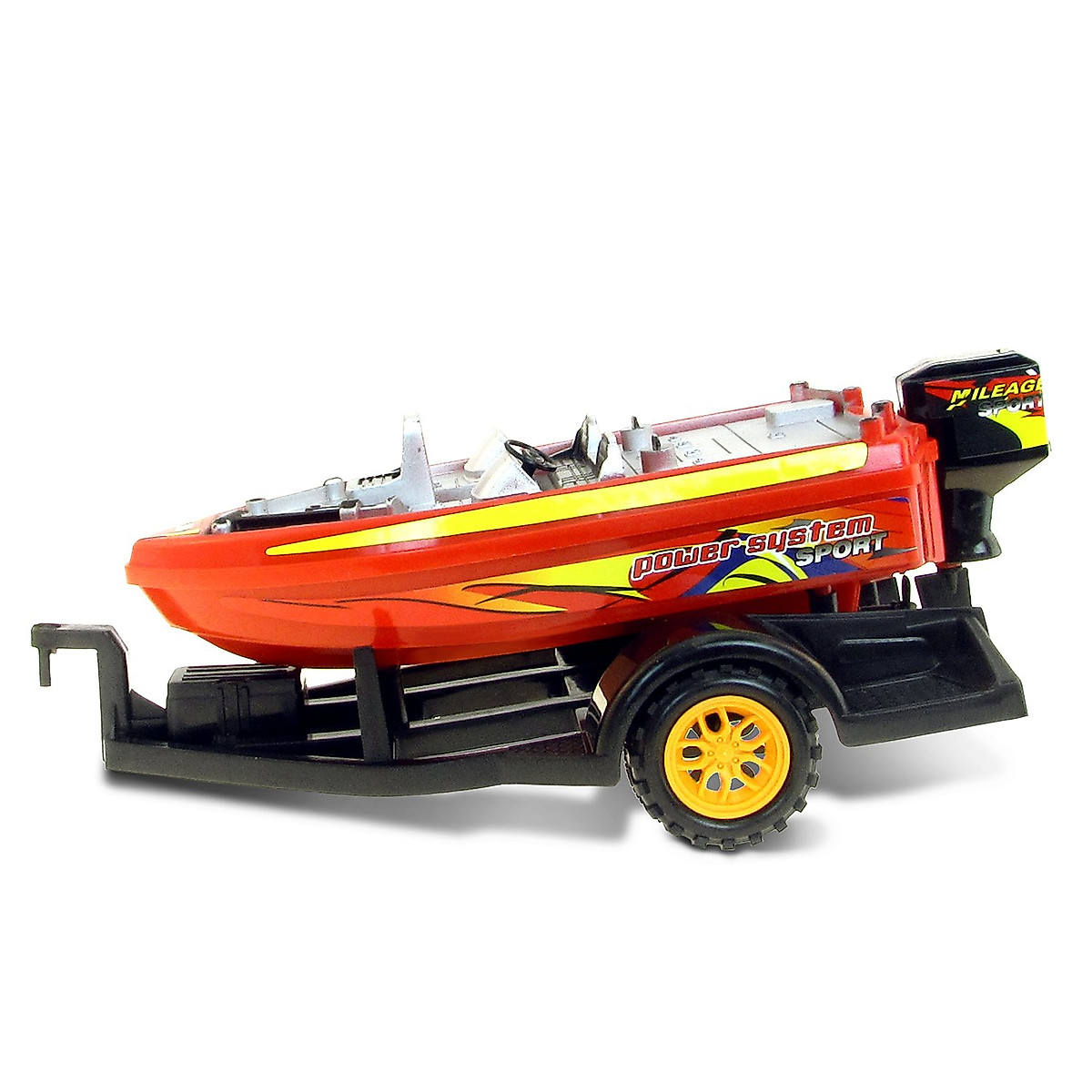 Mozlly Monster Truck Toys Set with Trailer Toy Boat - Friction Powered Hauling Truck and Trailer Toy, Big Toy Monster Truck with Boat, Adventure Truck Pulling Boat Toy Monster Trucks for Kids - 9 Inch