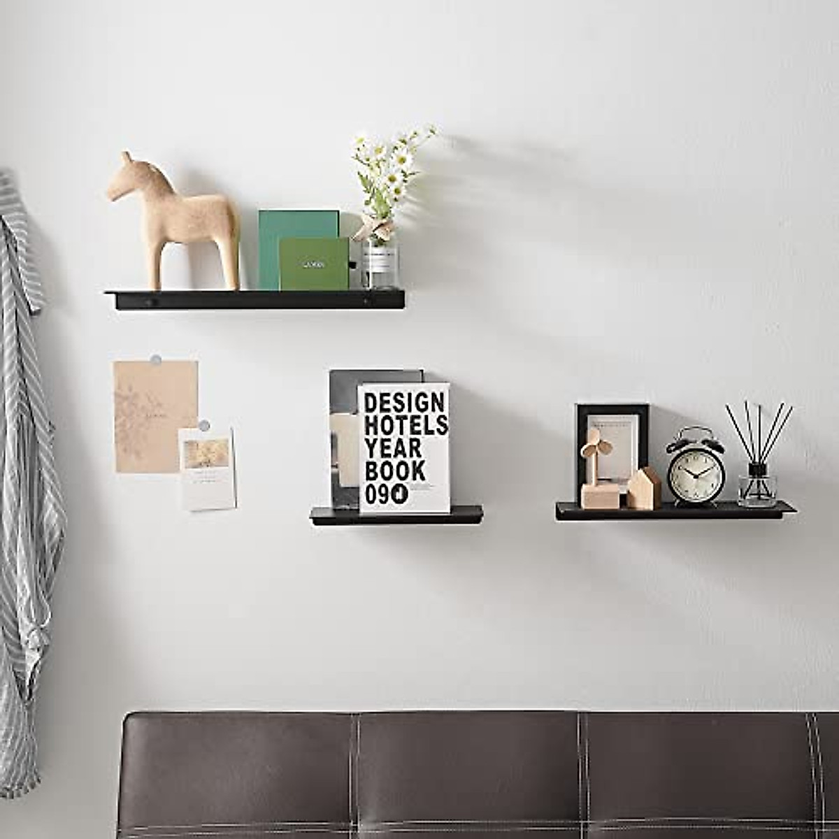 JOOM Black Floating Shelves for Wall Storage, Metal Wall Shelves for Living Room, Bathroom, Kitchen, 12” Small Display Shelves for Collectibles(2 PCS)