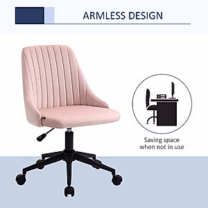 Vinsetto Mid-Back Office Chair, Velvet Fabric Swivel Scallop Shape Computer Desk Chair for Home Office or Bedroom, Pink