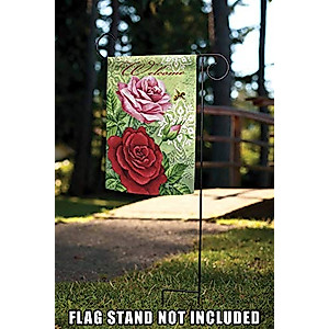 Toland Home Garden 112579 Rose Welcome Flag, Garden 12.5" x 18", Outdoor Flower House Yard Decoration