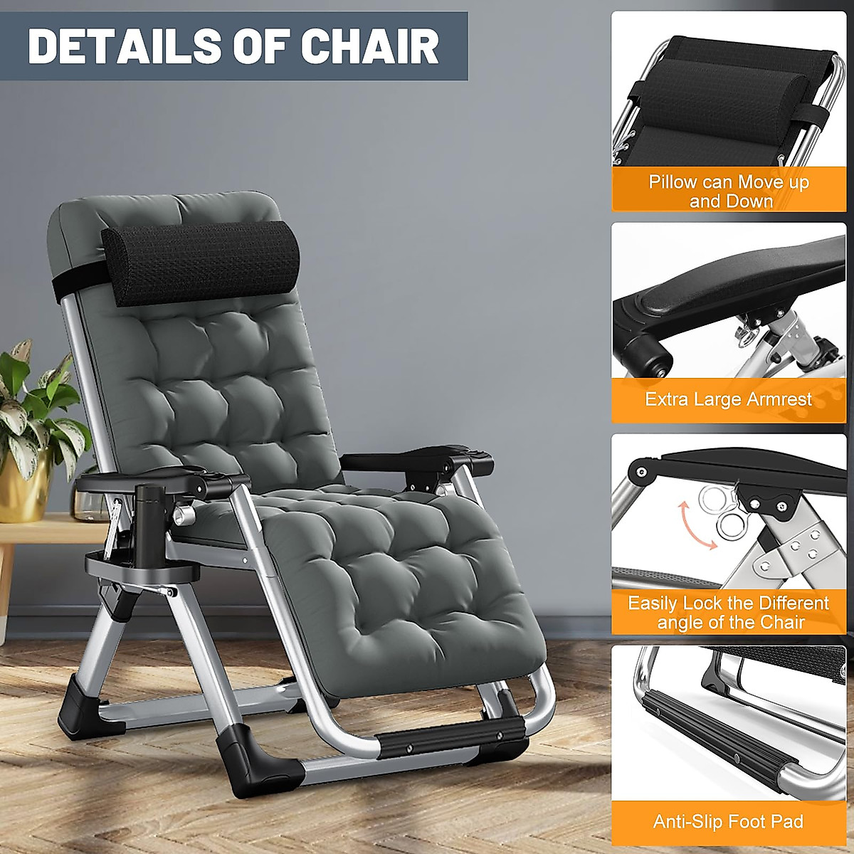 LILYPELLE Comfy Folding Chair, Folding Lounge Chair for Bedroom and Living Room, Folding Reclining Patio Chairs with Removable Cushion for Indoor Outdoor