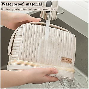 Cute Cosmetic Bag Makeup Bag Set of 3 Travel Toiletry Bag Women Cosmetic Bag Organizer Waterproof Leather Cosmetic Bag Set With Handle Zipper Cosmetic Bag On-the-Go Cosmetic Bag(Off-white color)