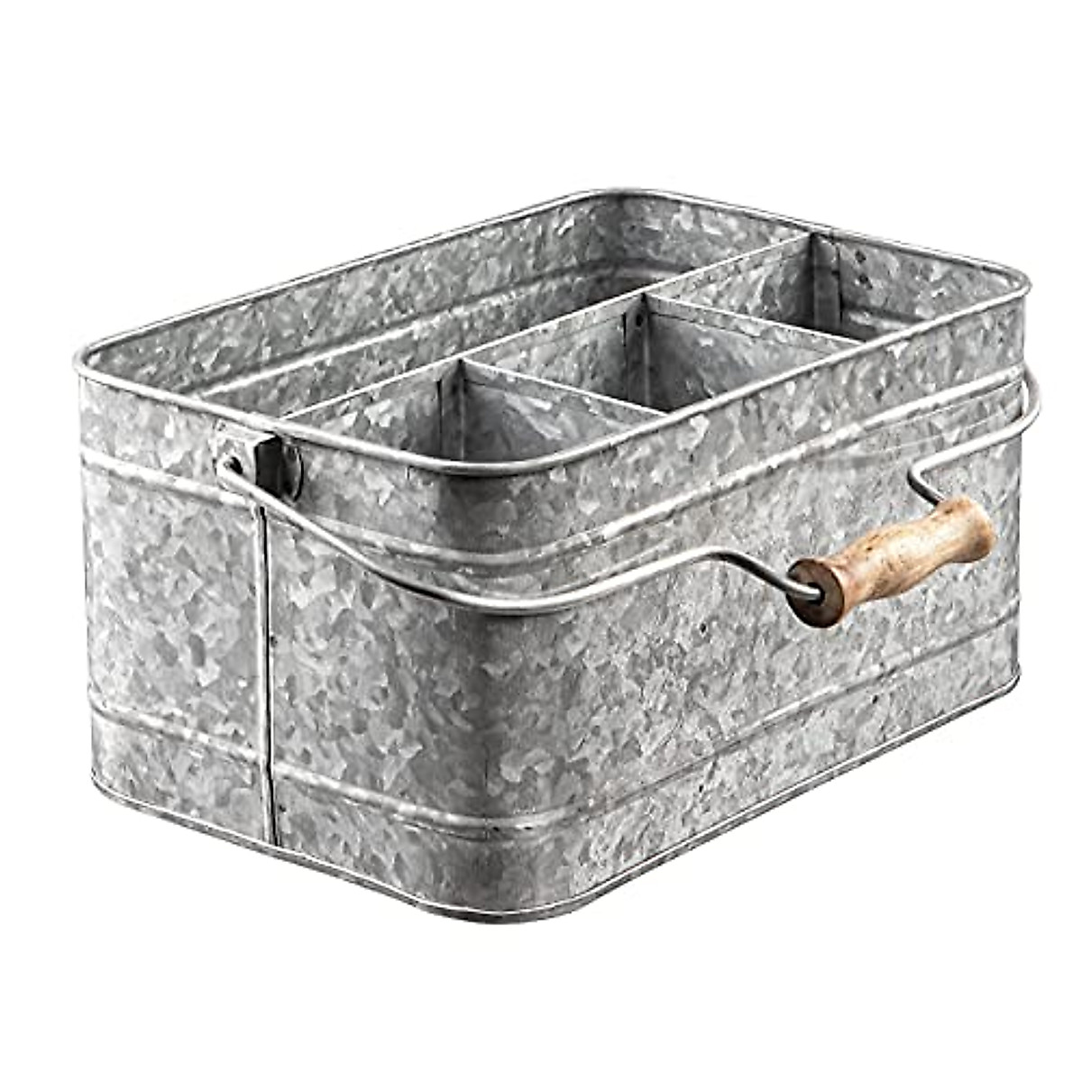 Royalty Art Farmhouse Kitchen Caddy Organizer with Handle for Condiments, Cleaning Products, and Party Supplies, Rustic Galvanized Steel, 13” x 8 1/4”