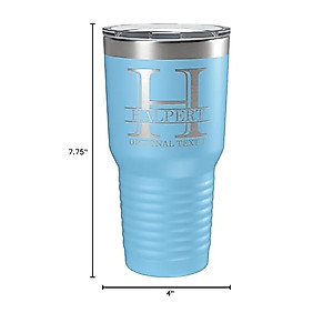 Personalized 30oz (17 Colors) Powder Coated Insulated Stainless Steel Tumbler with Lid, Custom Etched, Customized Engraved Gift Idea for Women Men Her Him, Halpert Monogram Initial Name (Light Blue)