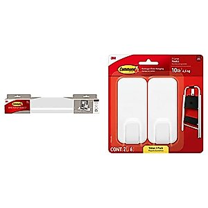 CommandCommand Picture Ledge, Damage Free Hanging Floating Shelf & 10 Lb XL Heavyweight Wall Hook, Damage Free Hanging Wall Hook with Adhesive Strips