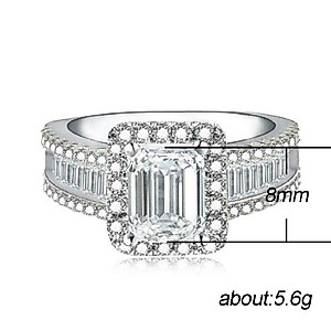 LVTING Princess Cut Cubic Zirconia Ring 925 Silver Engagement Wedding Ring CZ Simulation Diamond Ring Gorgeous Personality Square Wheel Ring Marriage Studded Ring for Women (7#)
