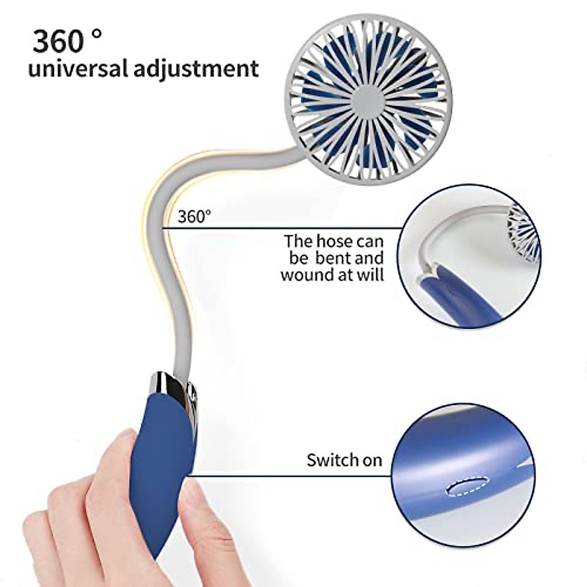 HUIQIMEI Portable Neck Fan Rechargeable Cooling Neck Fan Detachable Electric Personal Fans Independent Switch Control Long Battery Life for Travel Office Household Outdoor Sports (Blue)