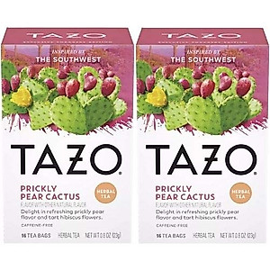 Tazo Foragers Prickly Pear Cactus Tea. 16 Count Herbal Tea Bags. Caffeine Free. 2 Pack.